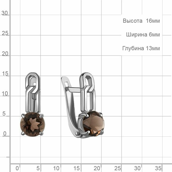 Серьги пусеты серебро, 925 проба, родирование, раухтопаз, длина 1.6 см, , коричневый — фото 1