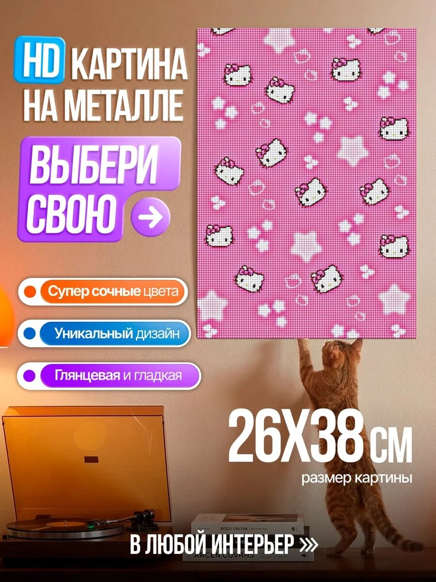 Картина на HD металле Хелло Китти паттерн