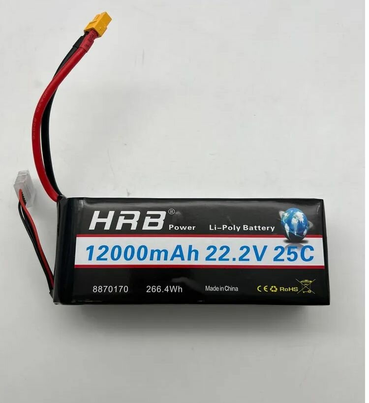 Аккумулятор HRB для FPV-дрона, радиоуправляемой машинки, 22.2V, Li-Po, 12000mah, 25C, разъем XT60, 6S1P