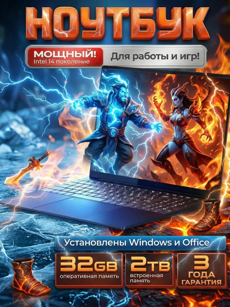 Ноутбук Intel Core i7-14700HX, 32GB RAM, 2048GB SSD, 2026 + Office