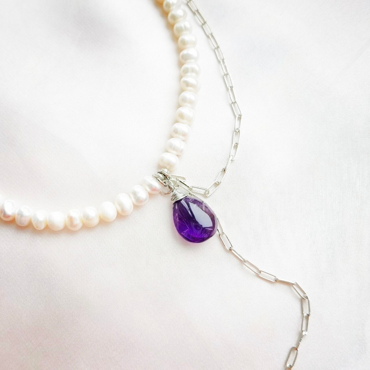 Серьги, жемчуг культивированный, аметист