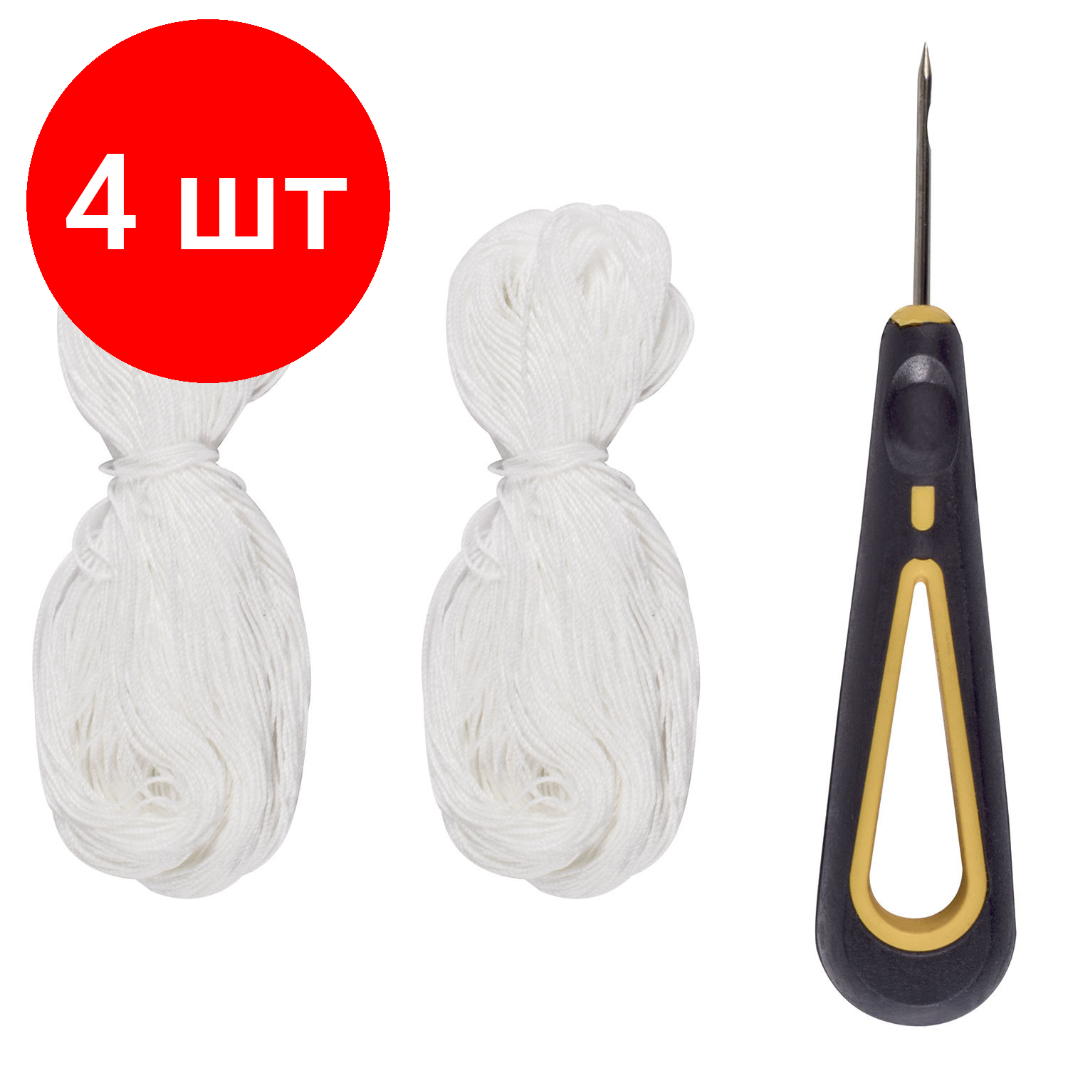Комплект 4 шт, Набор для прошивки документов (шило с ушком, нить 60 м), в блистере, STAFF, 605383