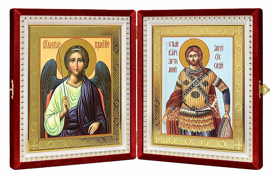 Складень именной "Великомученик Артемий Антиохийский - Ангел Хранитель (лик № 005)", размер ликов 15*18 см