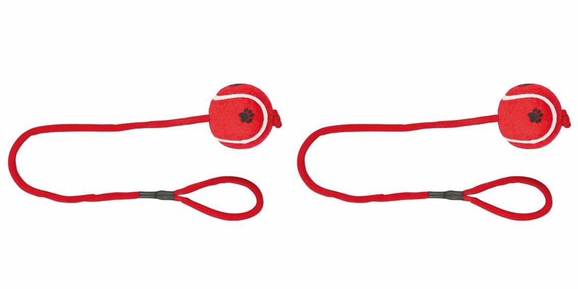 TRIXIE Игрушка для собак Мяч теннисный на веревке 59 см, диаметр 6,5 см, 2 шт