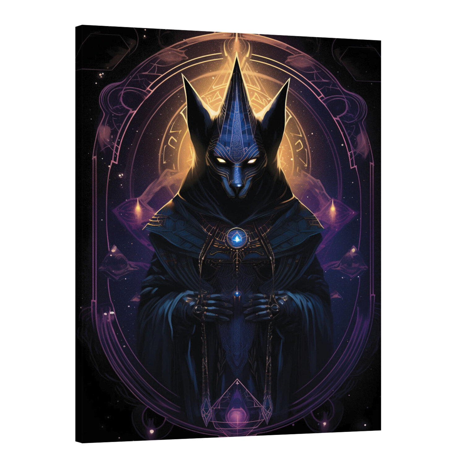 Интерьерная картина 50х70 "Анубис: хранитель тайн мистического царства"