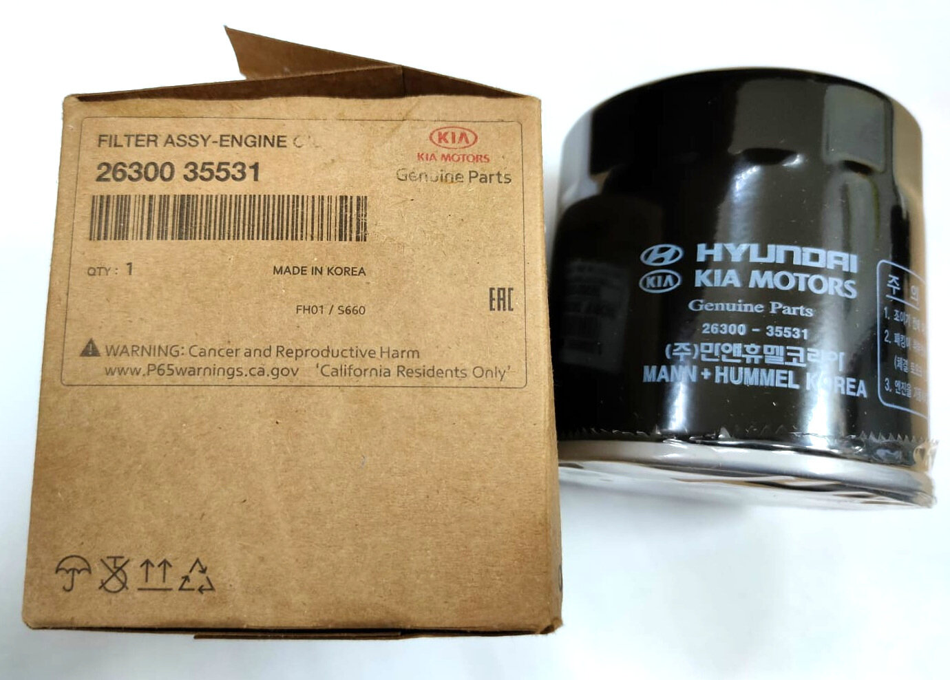 Фильтр масляный Киа Сид (Kia Ceed) 2012-2018 1.6л, IX-35 2.0л, Спортаж (Sportage) 2010-2014 2.0л, Соренто (Соренто) 2012-2015 2.4л, Санта Фе (Santa Fe) 2012-2015 2.4л, I-40 1.6-2.0л