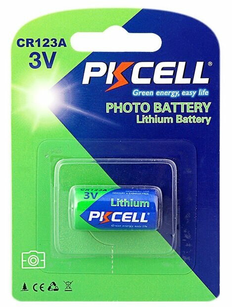 Элемент питания PKCELL CR123A, литиевый, выпуклый контакт, 1500 мАч
