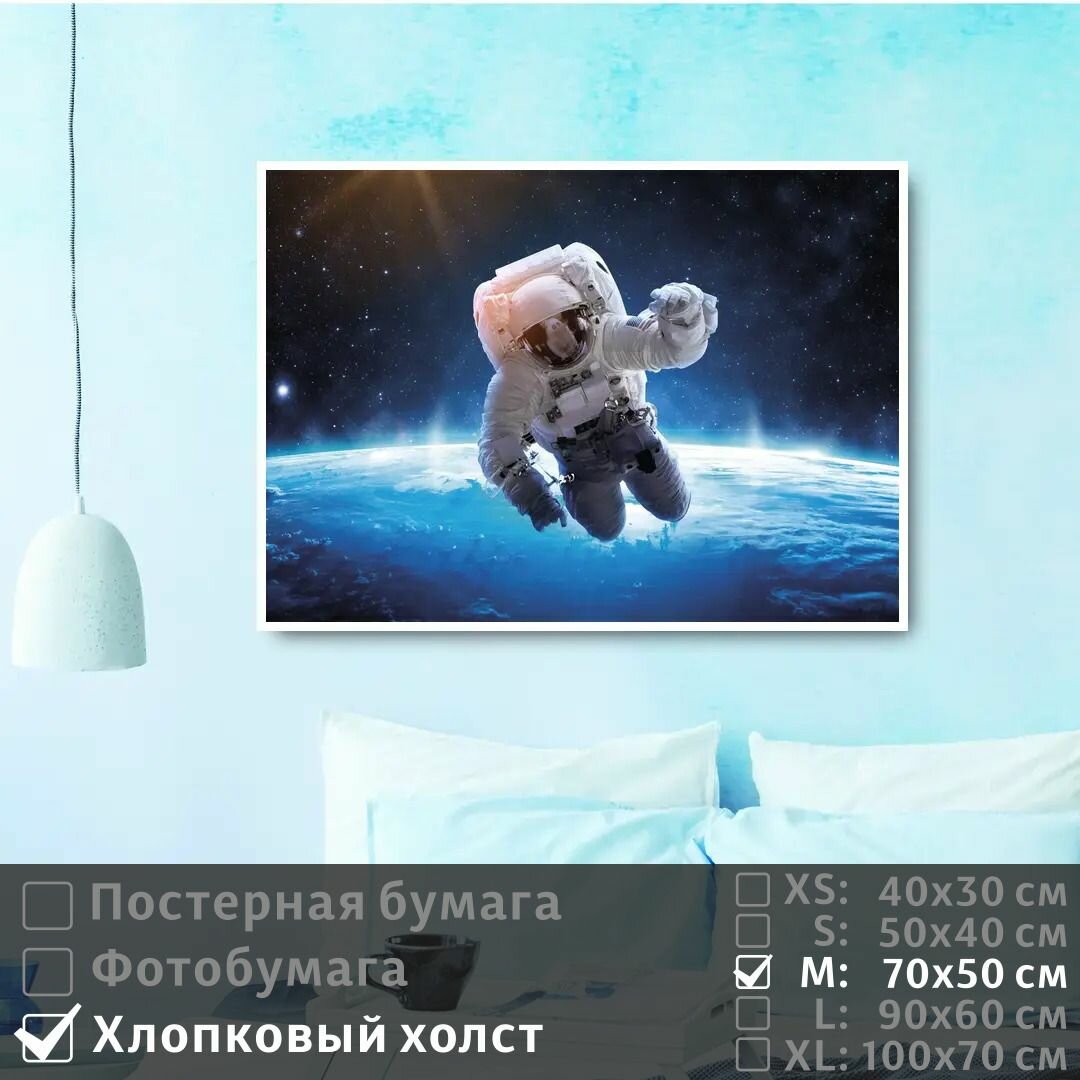 Постер на холсте Космонавт В Скафандре В Космосе 70х50 см ПолиЦентр