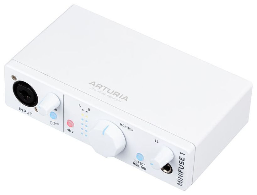 Arturia MiniFuse 1 White - 1 x 2 USB-аудиоинтерфейс, 24бит 192 кГц, комбинированный разъем XLR и 6.3 мм для записи инструментов и вокала с фантомным питанием 48 В, выходы на монитор (L/R Jack), выход для наушников