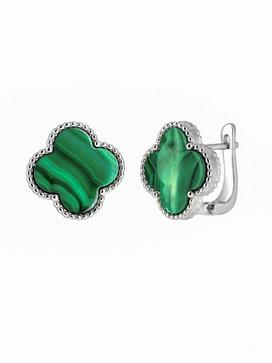 Серьги, серебро, 925 проба, родирование, малахит