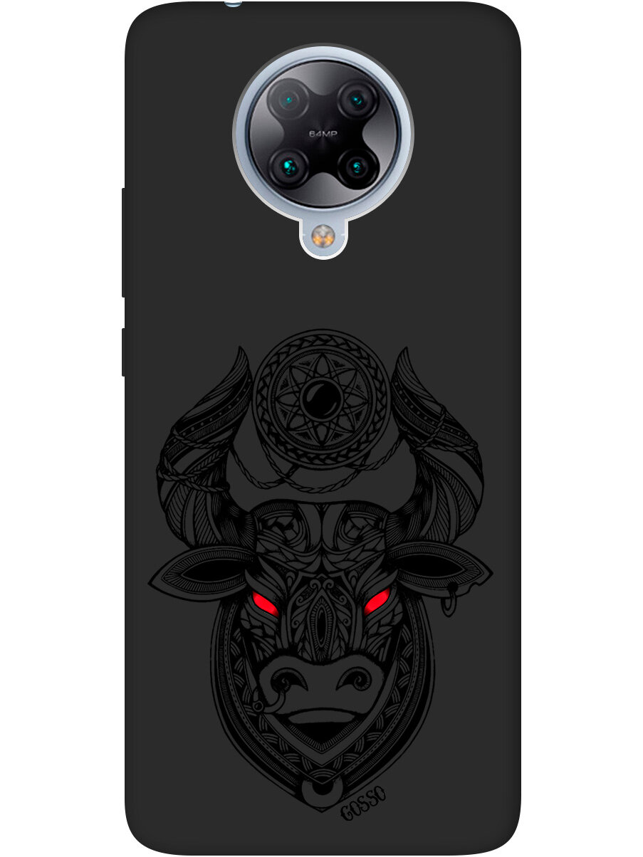 Матовый Soft Touch силиконовый чехол на Xiaomi Redmi K30 Pro, Poco F2 Pro, Сяоми Редми К30 Про, Поко Ф2 Про с 3D принтом "Grand Bull" черный
