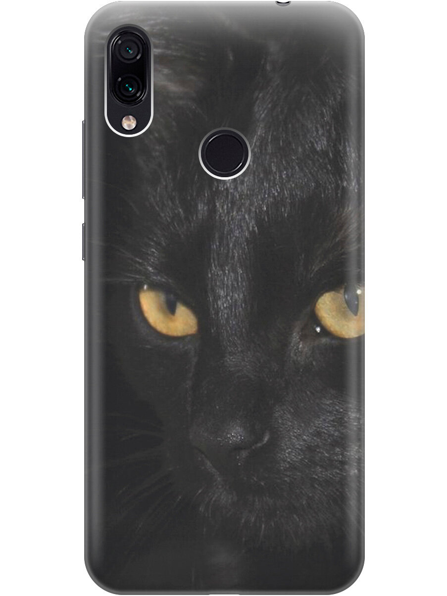 Силиконовый чехол на Xiaomi Redmi Note 7, Note 7 Pro, Сяоми Редми Ноут 7, Ноут 7 Про с эффектом блеска "Черная кошка"