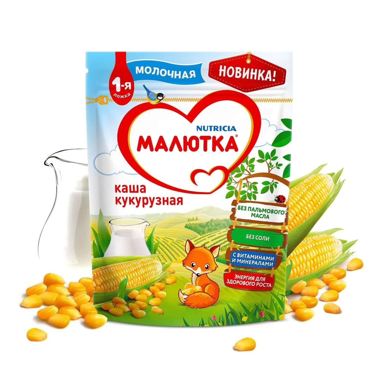 Каша Малютка, молочная кукурузная 220 г, пауч
