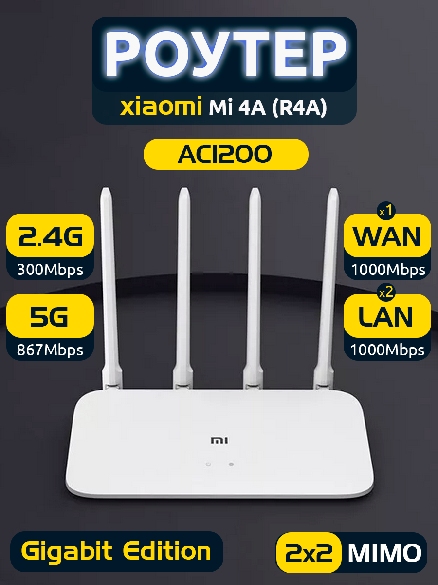 Wi-Fi роутер Xiaomi Mi Wi-Fi Router 4A Gigabit Edition, CN, белый