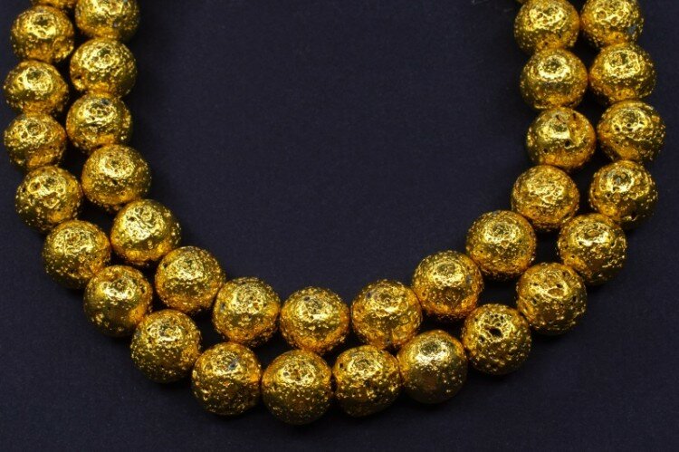 Бусина круглая из вулканической лавы 10-11мм, отверстие 1мм, цвет золото, 571-002, 10шт