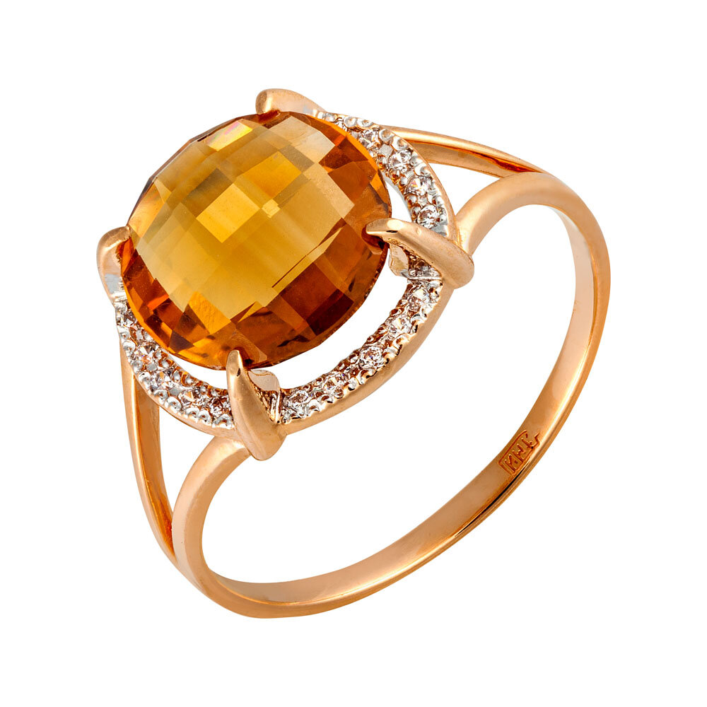 Кольцо, красное золото, 585 проба, цитрин