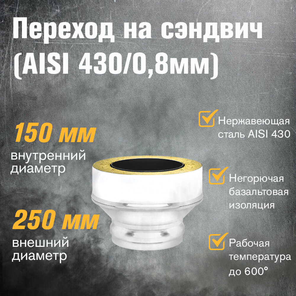 Переход на сэндвич из нержавеющей стали (AISI 430/0,8мм) (ММ) (150x250)