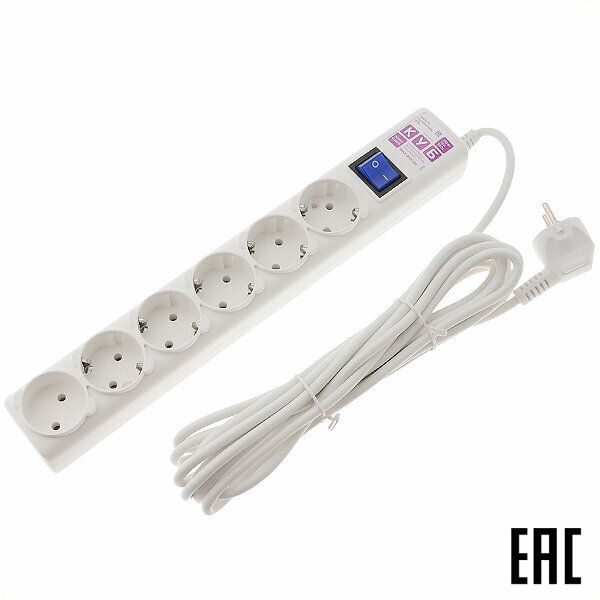 Сетевой фильтр Power Cube SPG(5+1)-16B-5M 5 роз. евро +1 роз. 5м белый 16А 180Дж (2 шт. в наборе)