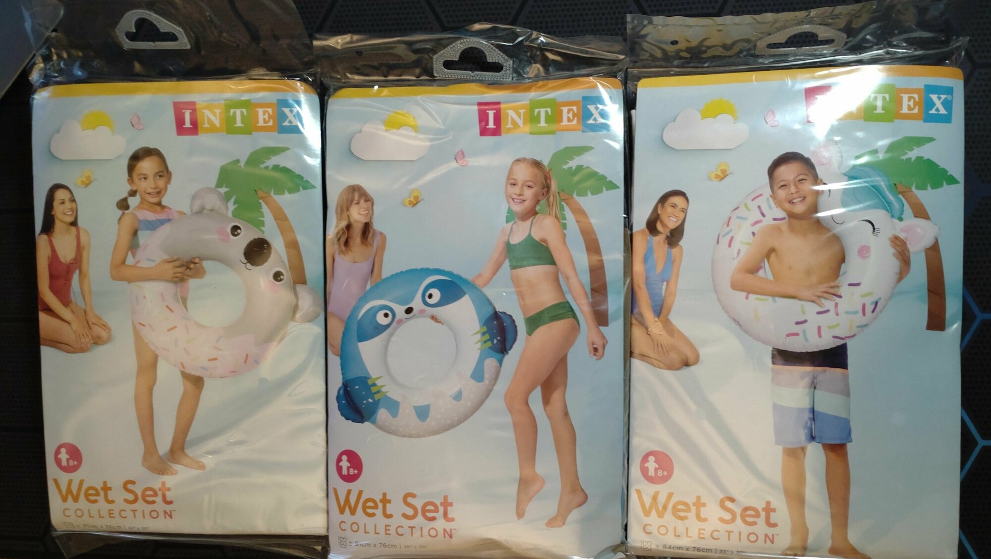 3-и шт. Комплект. Детский надувной круг для плавания 8+, Intex 59266. Новинка 2024 Милые Зверята.