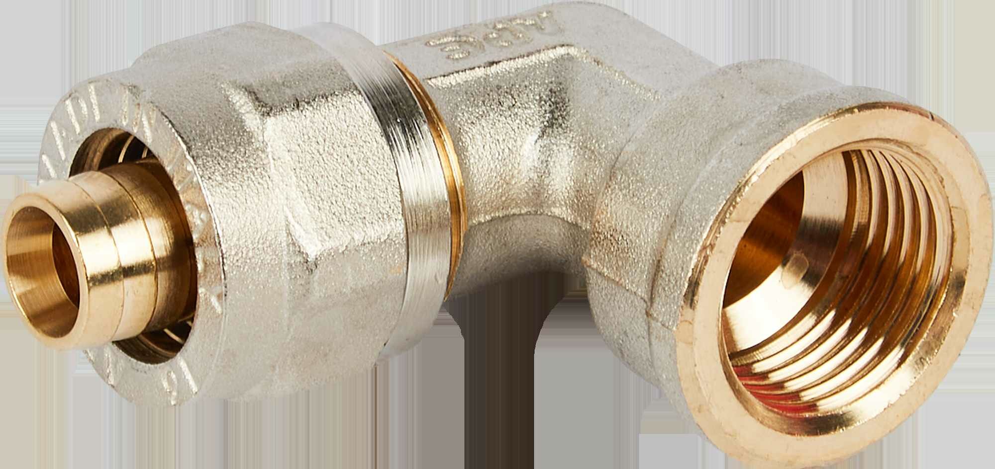 Угольник обжимной винтовой Stout внутренняя резьба 1/2"х16 мм никелированная латунь