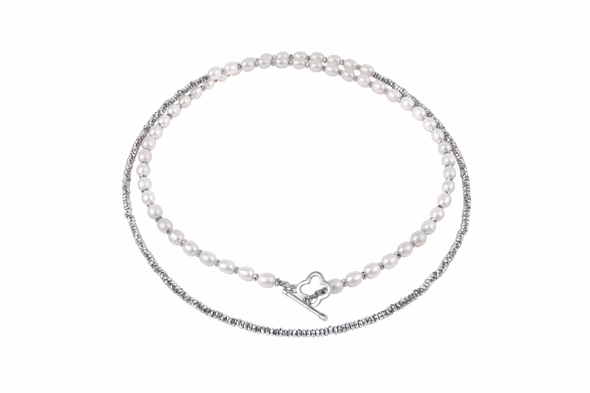 Колье, серебро, 925 проба, родирование, шпинель, жемчуг