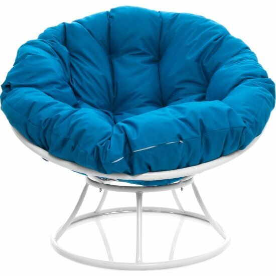 Садовое кресло M-group Папасан без ротанга белое + голубая подушка