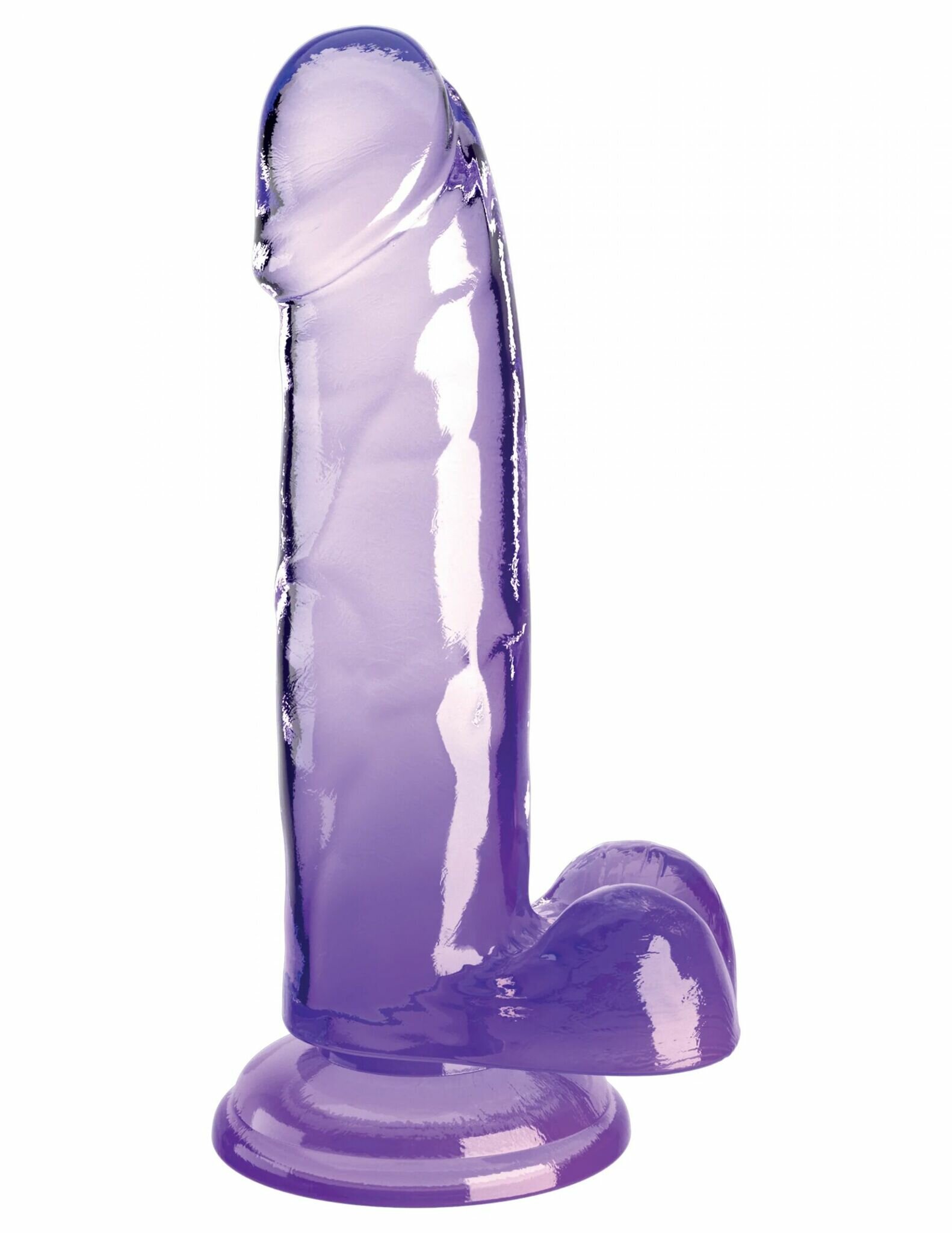 King Cock Clear, Cock with Balls 7" Фаллоимитатор с мошонкой, прозрачный/фиолетовый (20.3, Ø 4 см)