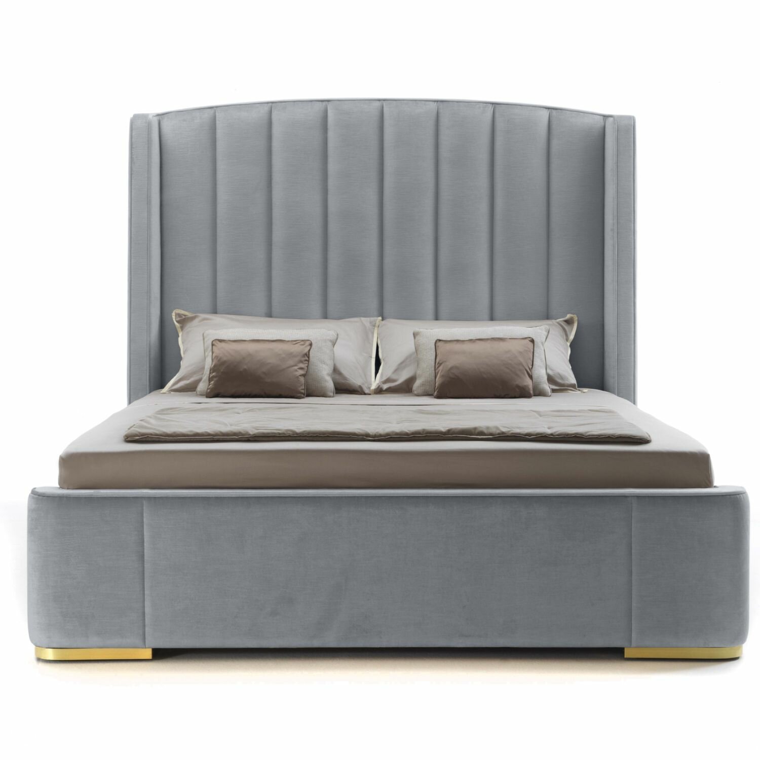 Двуспальная кровать Madison 160х200, высокое изголовье, с подъемным механизмом и ящиком для белья, серый