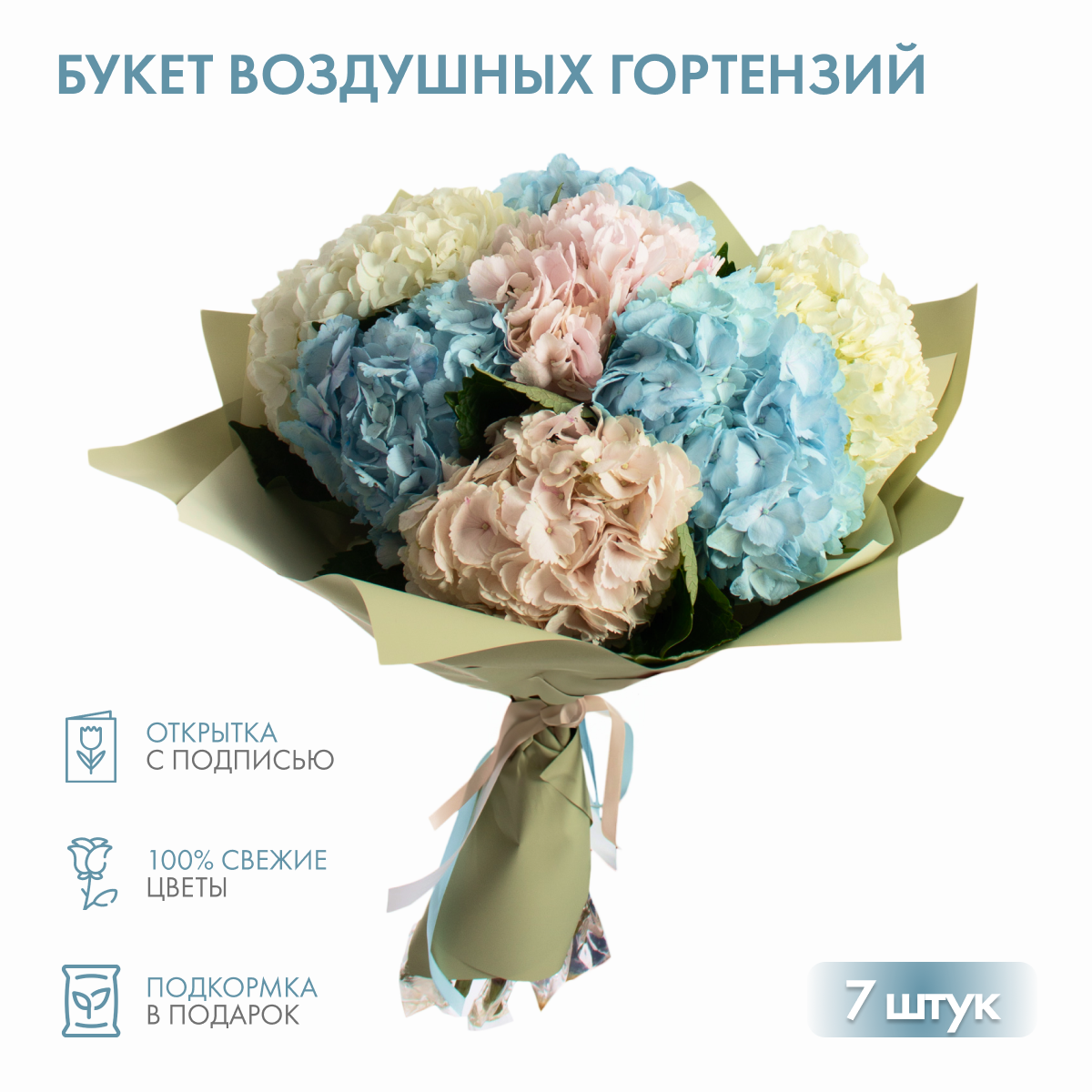 Букет из Гортензии 7 шт от ИЛ фиоре. Свежие цветы с доставкой