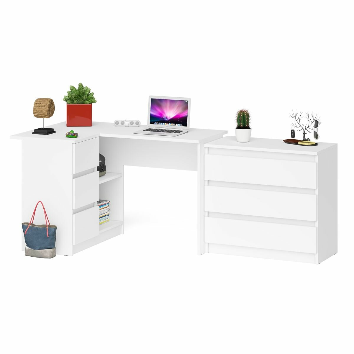 Угловой компьютерный стол для дома 205см белый Спасибо-Мебель