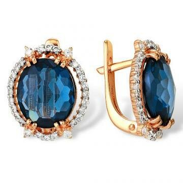 Серьги, красное золото, 585 проба, шпинель, раухтопаз