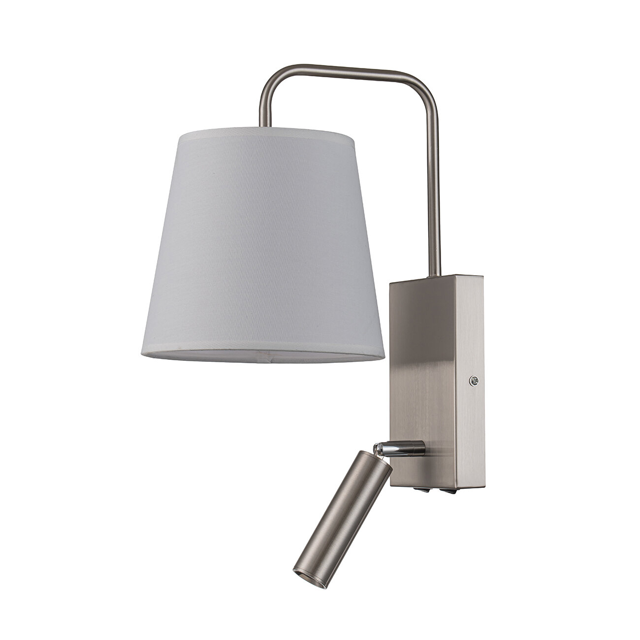 Настенный светильник Escada 589/1A Chrome 1x40Вт E14, 1x2Вт LED, 195лм, 4000K, металл/ткань, хром/белый — фото 1