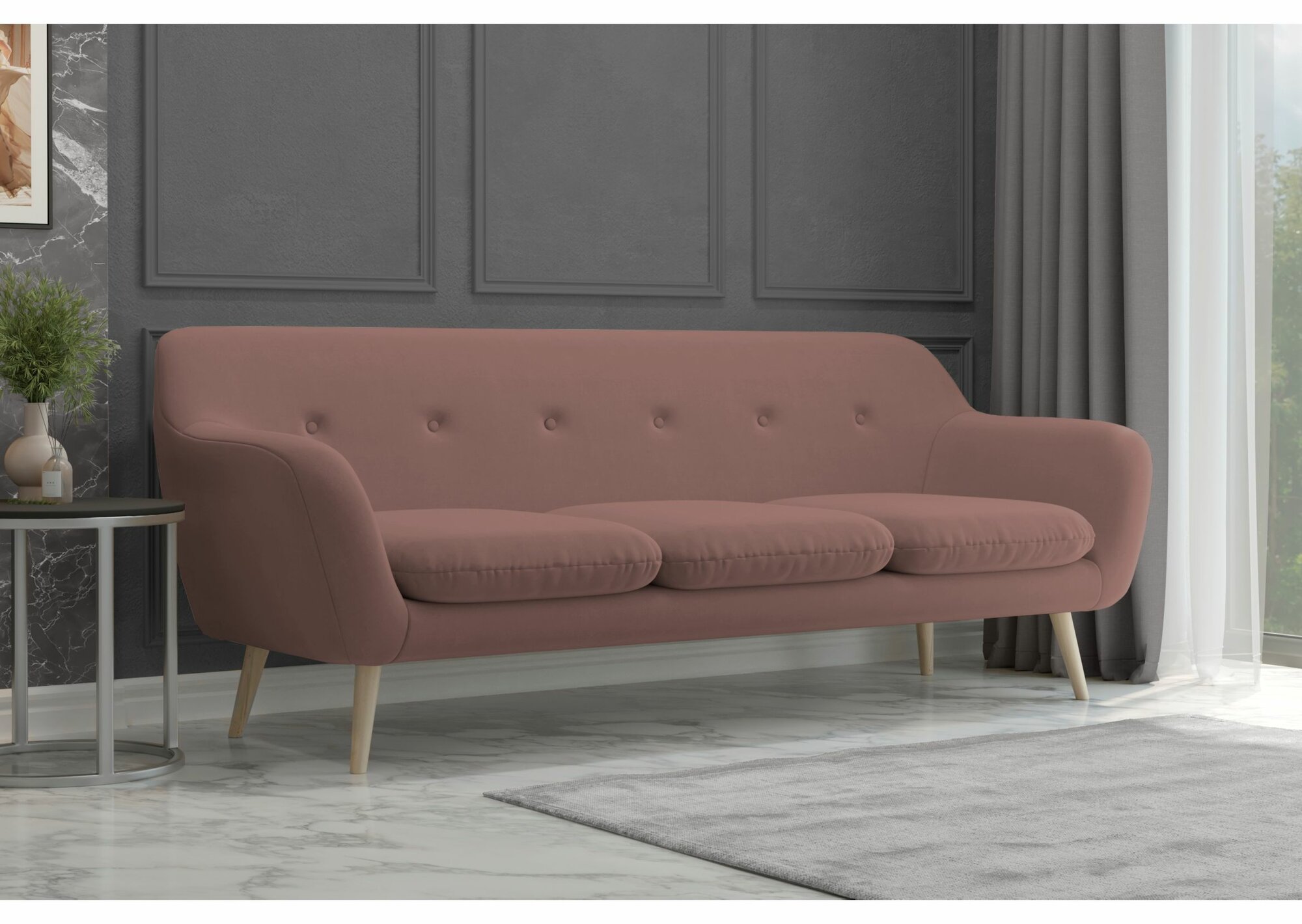 Диван прямой нераскладной Дайсон трехместный в цвете темно-розовый (нуга)