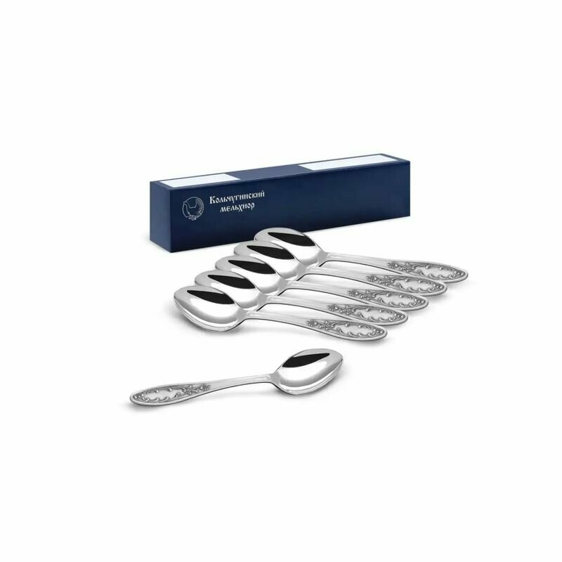 Кольчугинский мельхиор Набор чайных ложек "Пламя" посеребрение с чернением 6 пр. (КМ7860606)