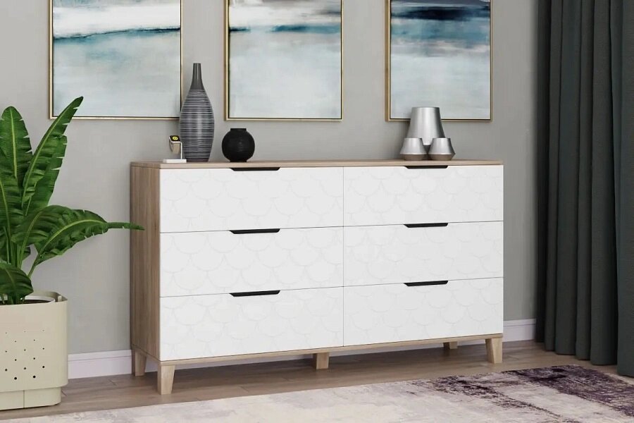 Комод МебельЛэнд24 Йорк - 1 Белый 140x40x80 с 6 ящиками