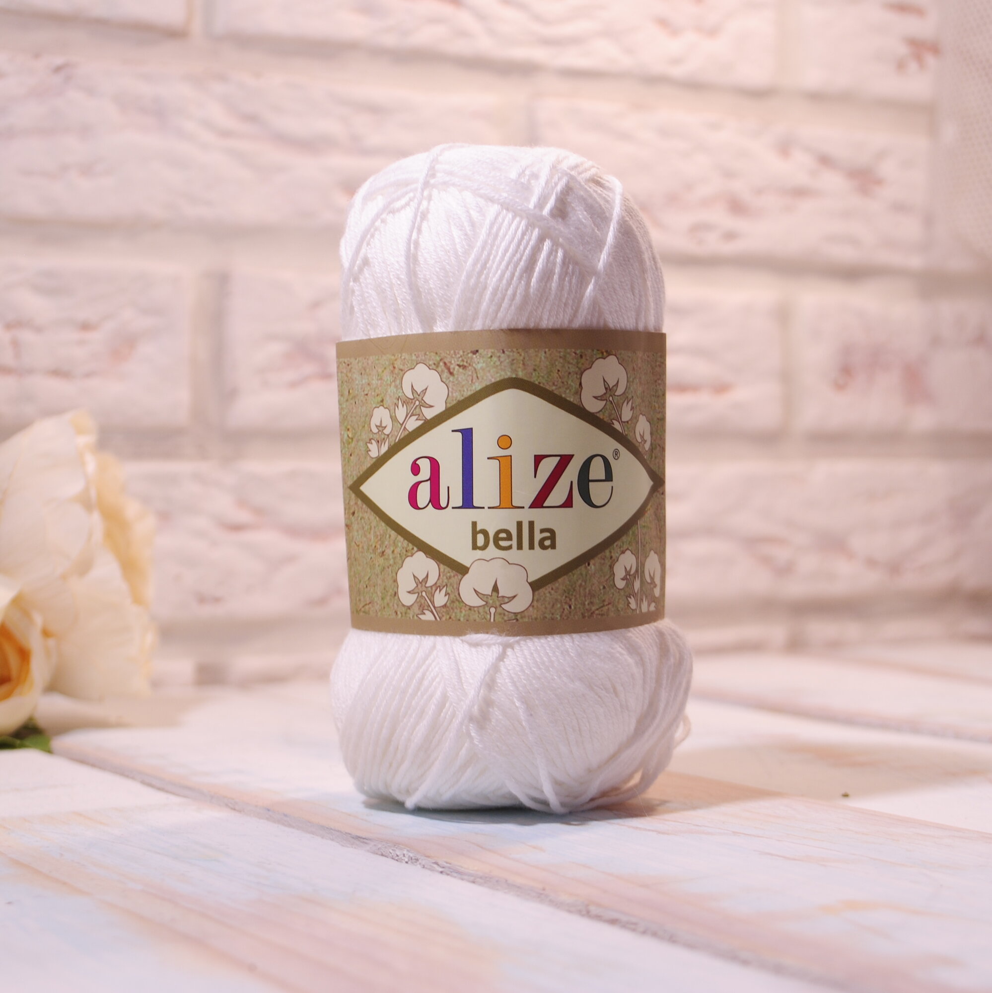 Пряжа для ручного вязания Alize Bella, 55 белый, 100% хлопок, 50 г, 180 м, 1 шт