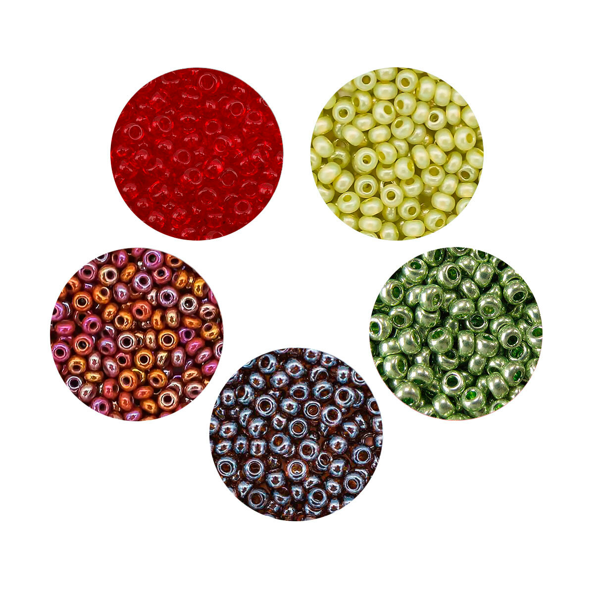 Бисер набор из 5 цветов по 20 г, чешский Preciosa 063, стеклянный, № 10/0 (диаметр 2,3 мм)