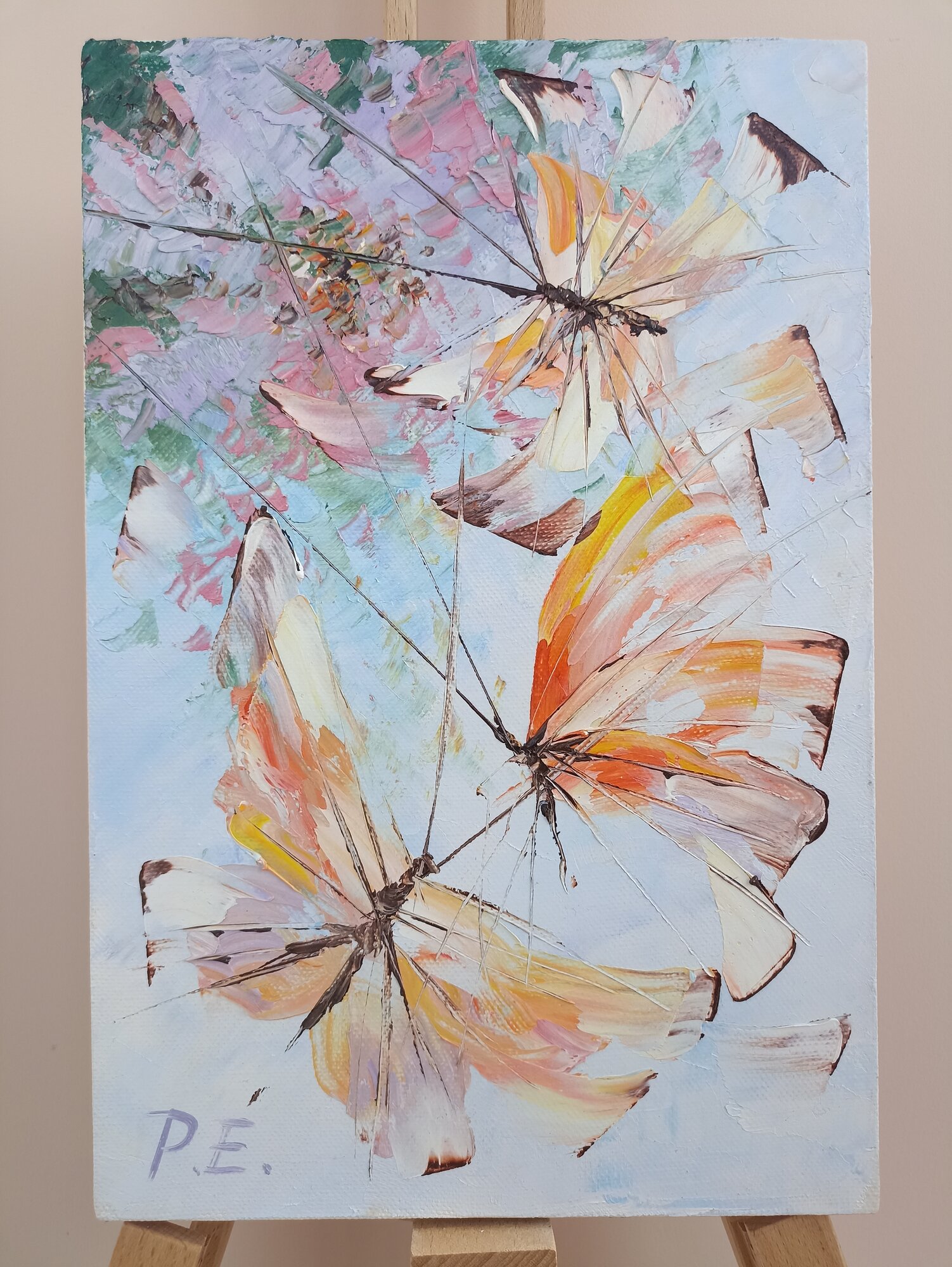 Картина масло/холст. 100% ручная работа, 100% живопись от Художественной мастерской Грёзы. Абстракционизм. Бабочки. Размер картины 20х30 см.