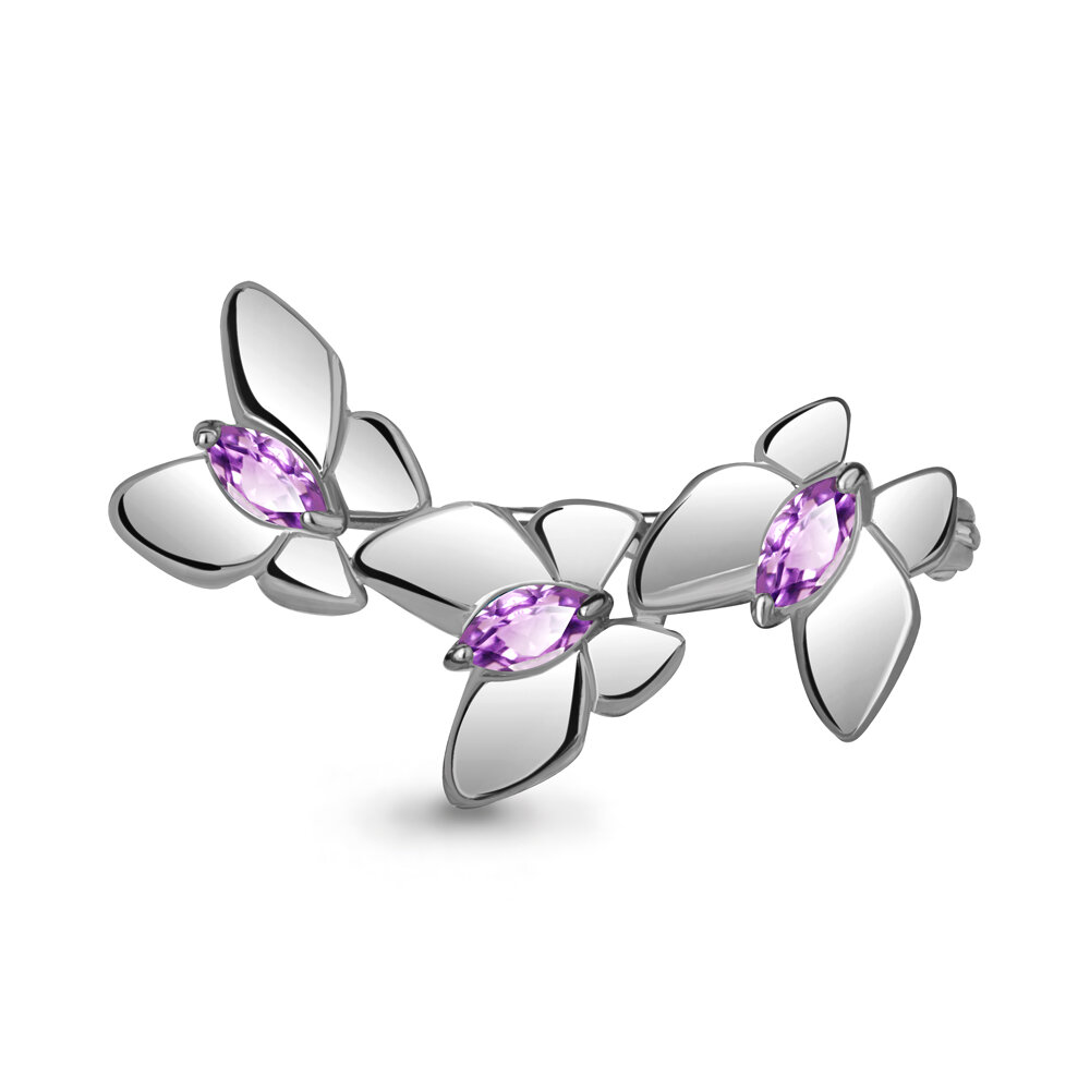 Брошь, серебро, 925 проба, родирование, аметист