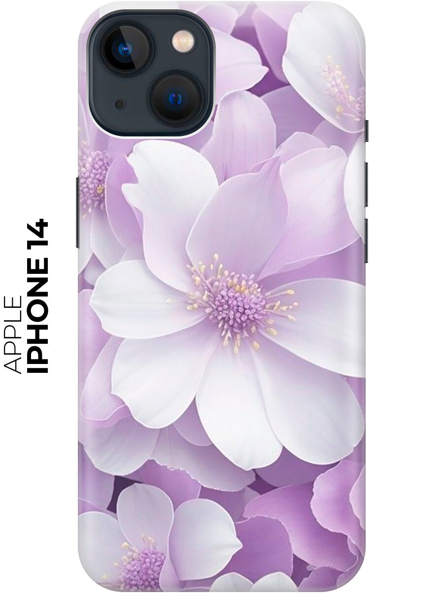 Силиконовый чехол на Apple iPhone 14 / Эпл Айфон 14 с рисунком "Бело-фиолетовые цветы"