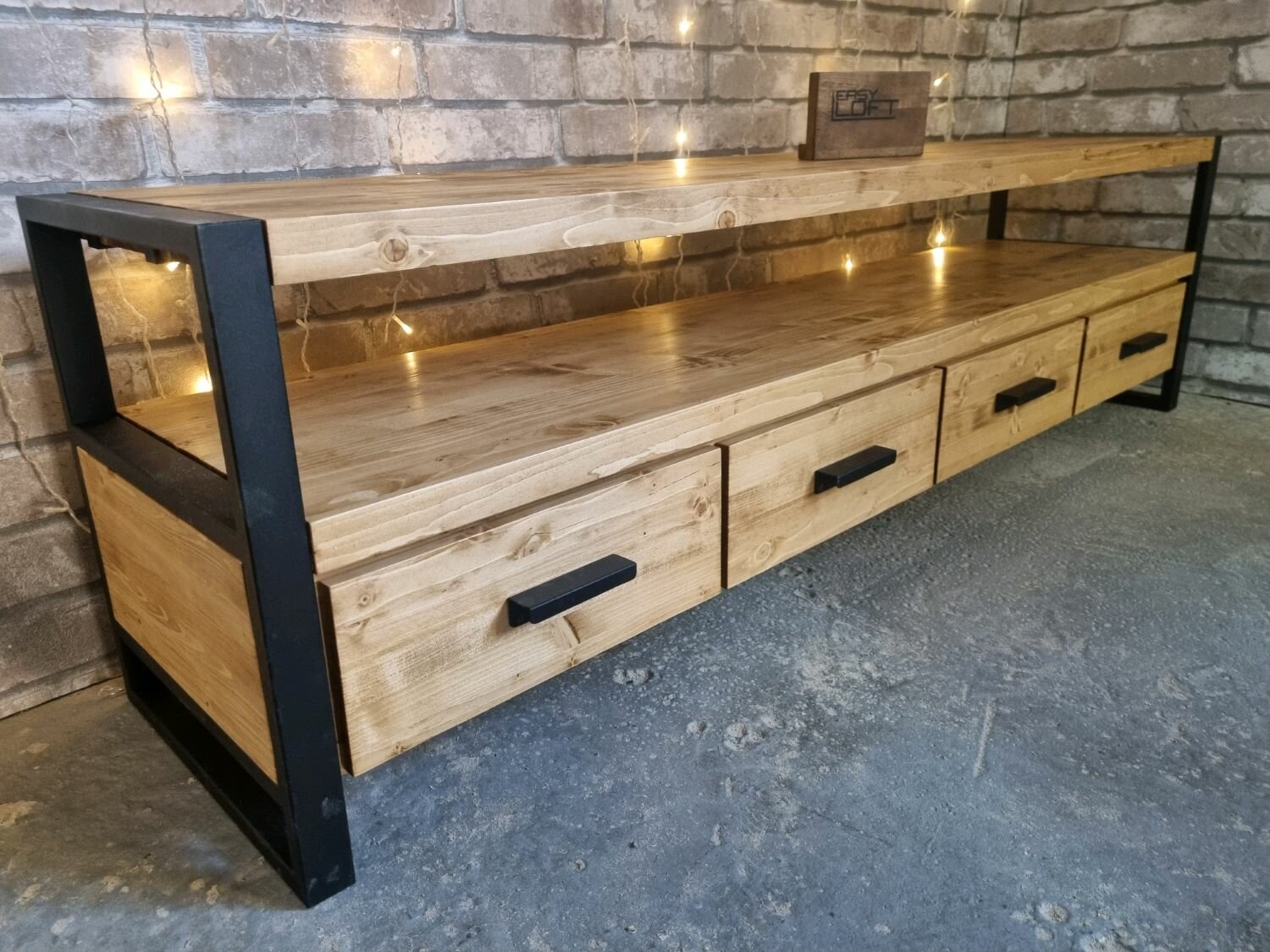 Тумба лофт под телевизор Raka-19, с 4 ящиками, для одежды, для гостиной, для офиса, для спальни, с размерамми 180х50х40 см