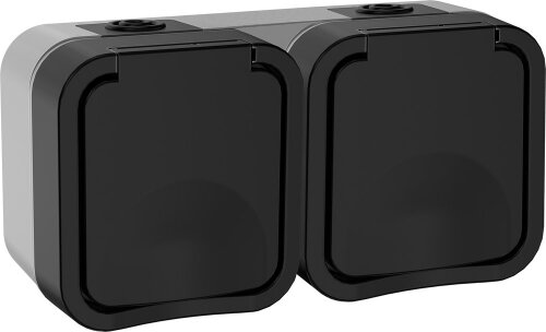 Розетка Iek 2-м ОП TORS 16А IP55 TS122 горизонт. с заземл. с крышкой графит , TS-R26-16-55-G-K53