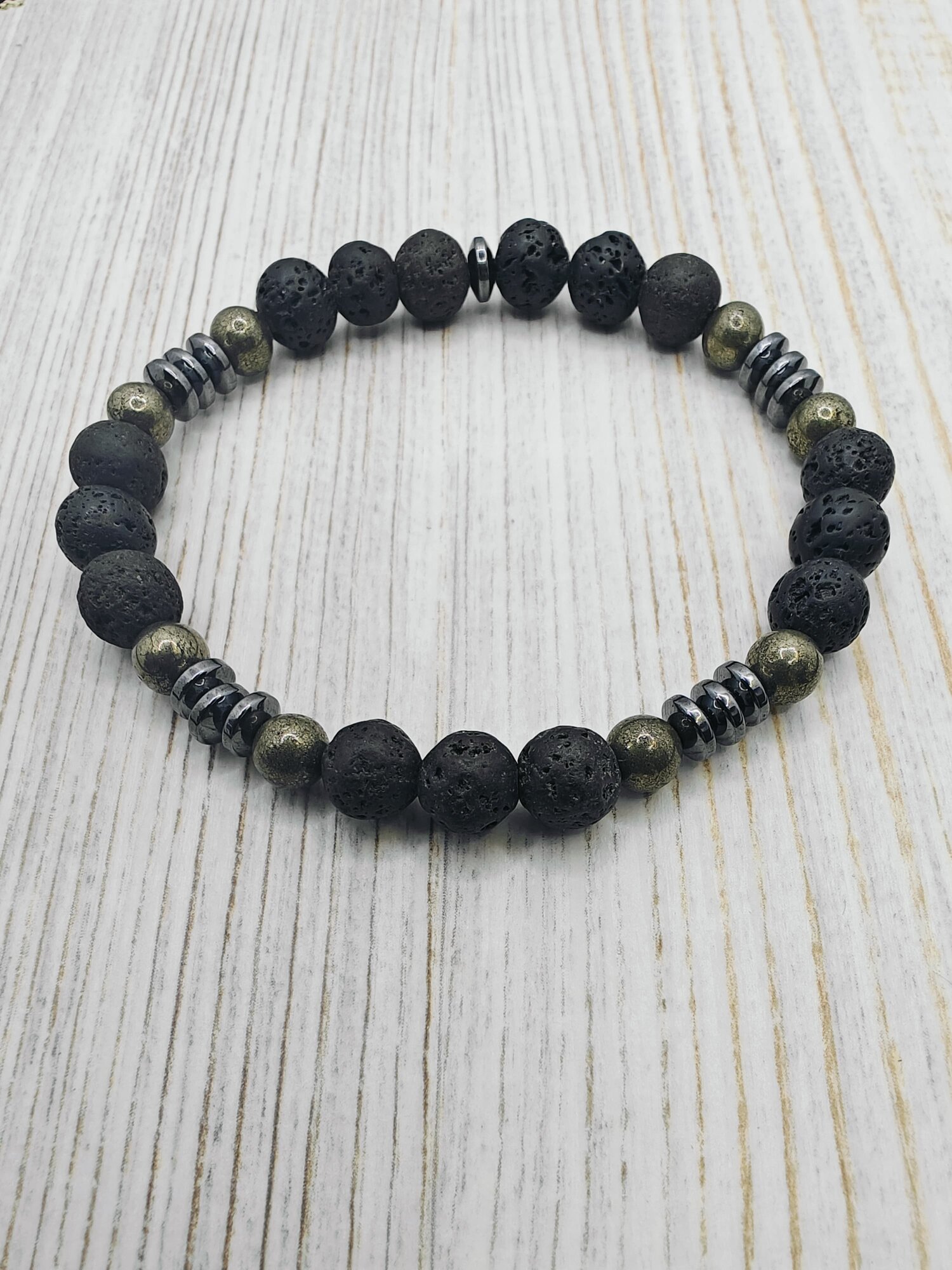 Теннисный браслет, гематит, пирит, вулканическая лава
