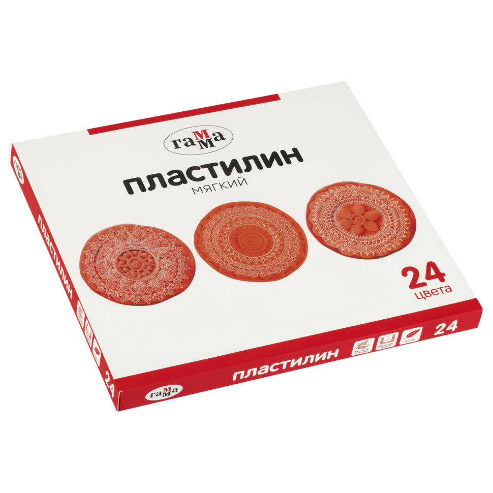 Пластилин Гамма, 24 цвета, 480г, со стеком, картон. упаковка, 371194