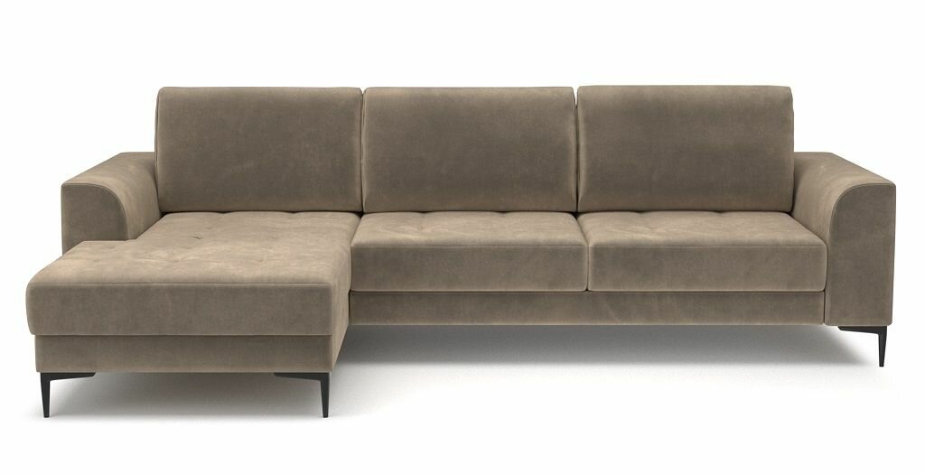 Угловой диван-кровать PUSHE раскладной Пьер 23, левый угол, велюр, бежевый Noel ivory