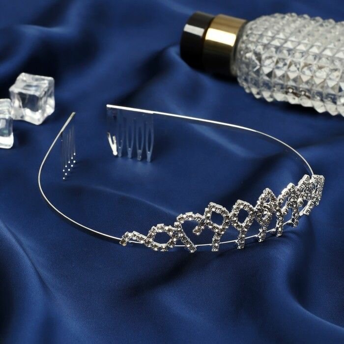 Диадема КНР "Россыпь" капельки, высота 3 см, серебристая