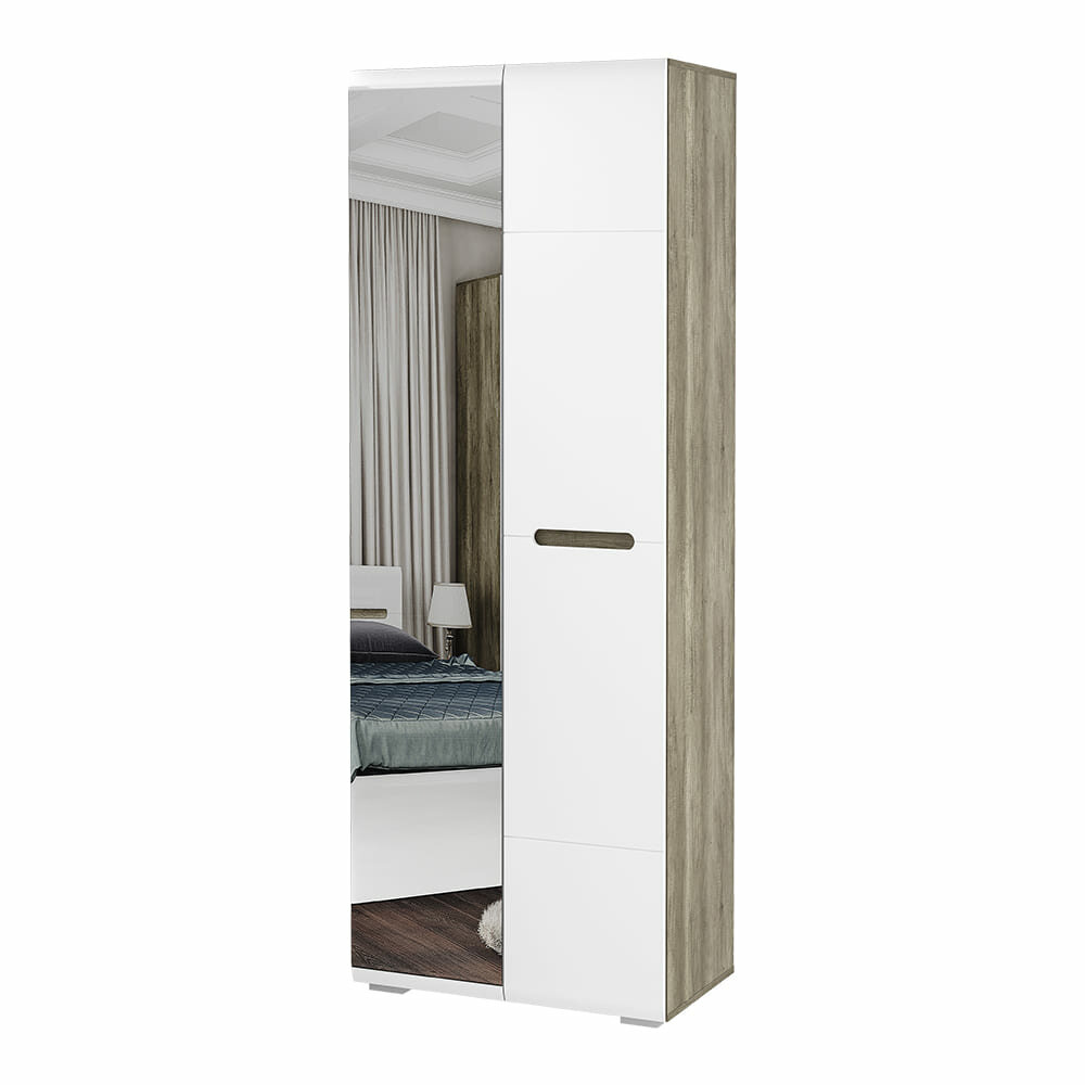 Шкаф с зеркалом "Наоми" ШК-22, 802x2176x460мм, дуб каньон, белый глянец