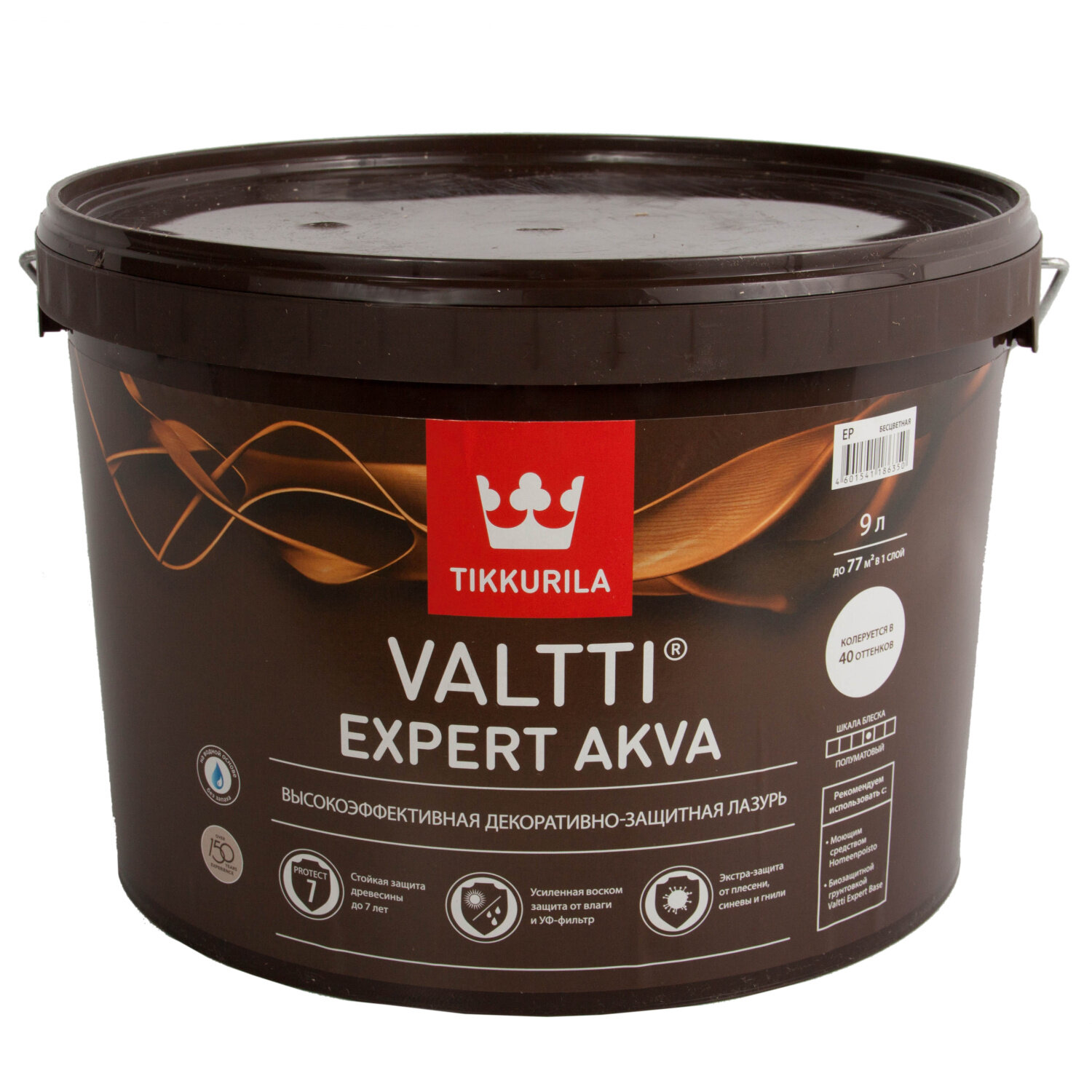 TIKKURILA VALTTI EXPERT AKVA / Тиккурила Валтти Эксперт Аква лазурь защитная, полуматовая, бесцветный (9 л)