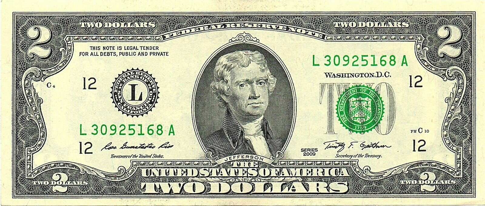 2 доллара 2009 года 5168