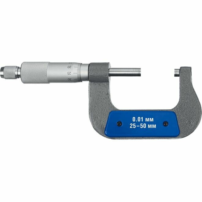 Микрометр ЗУБР "Профессионал" гладкий механический, МК 50, диапазон 25-50мм, шаг измерения 0,01мм 34480-50_z02